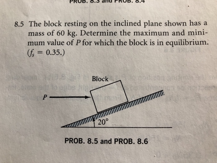 Solved 8.5 The block resting on the inclined plane shown has | Chegg.com