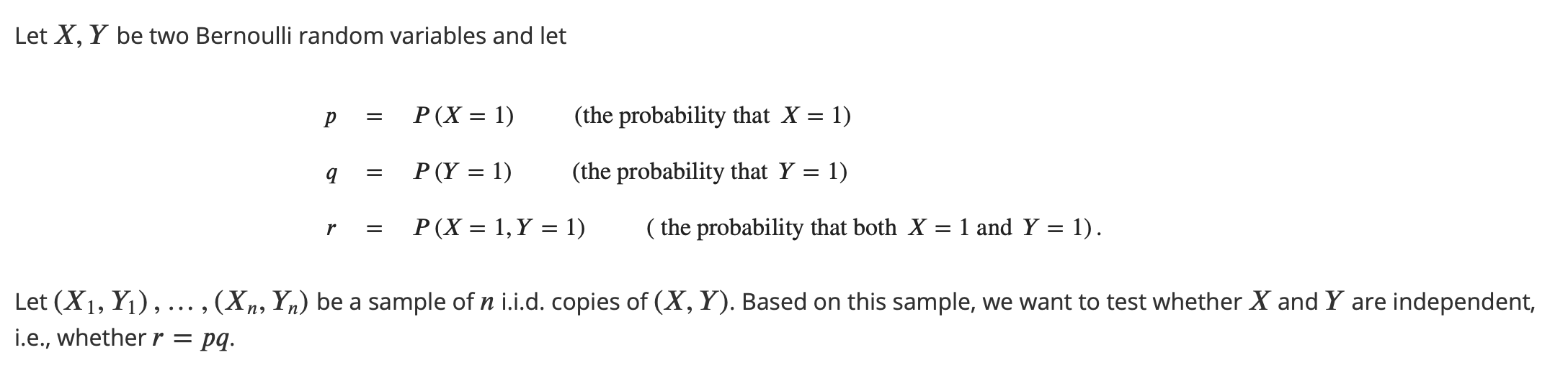 Solved Let X, Y be two Bernoulli random variables and let p | Chegg.com