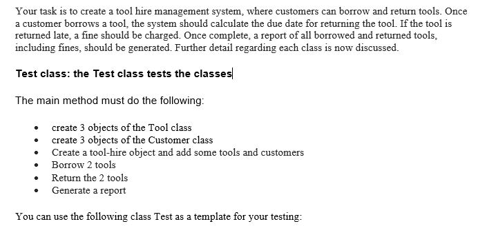 Solved Your task is to create a tool hire management system, | Chegg.com