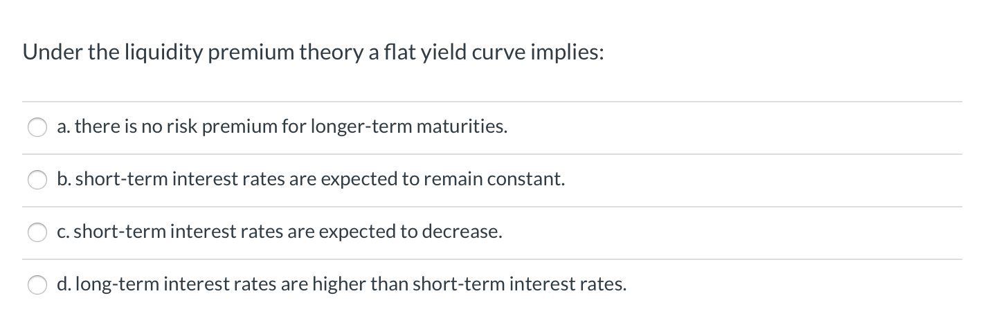 Solved Under the liquidity premium theory a flat yield curve | Chegg.com
