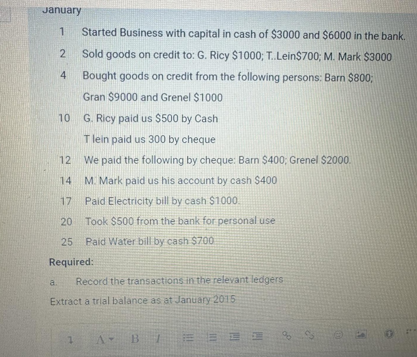 Solved 1 Started Business with capital in cash of $3000 and | Chegg.com