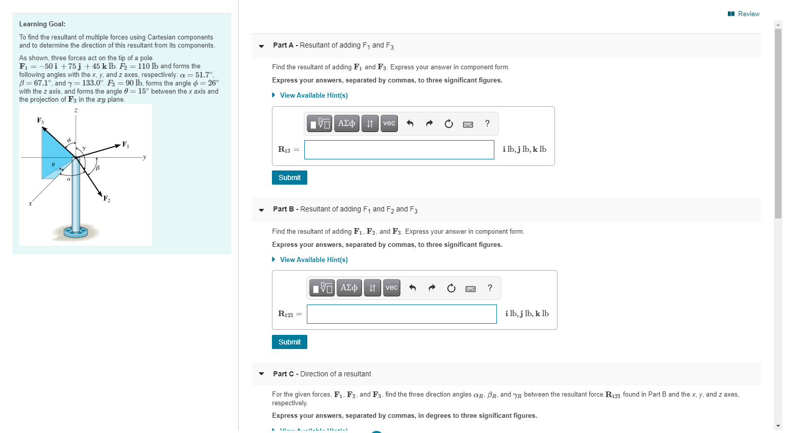 Solved Review Part A - Resultant of adding F1 and F3 | Chegg.com