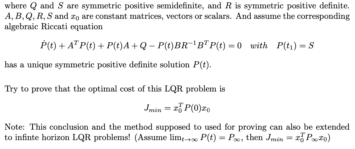 Solved 5. Optimal cost of continuous-time LQR problems (25 | Chegg.com