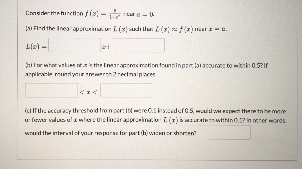 Solved 8 Consider the function f (x) = Iter near a = 0. (a) | Chegg.com