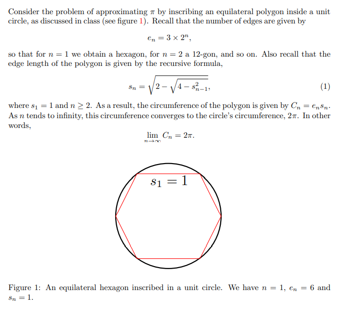 Solved Consider the problem of approximating π by inscribing | Chegg.com