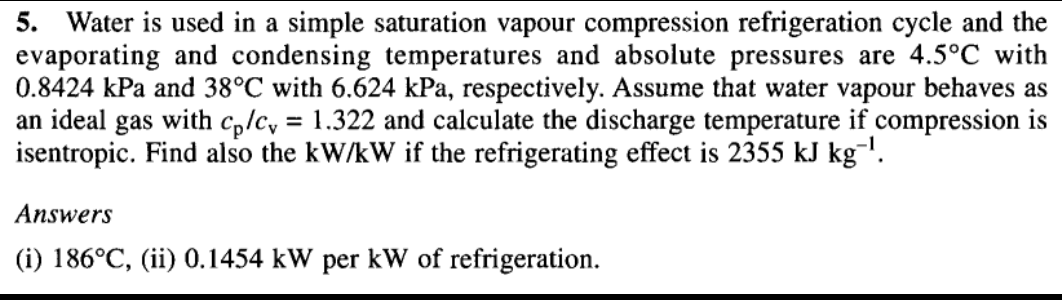 Solved 5. Water is used in a simple saturation vapour | Chegg.com
