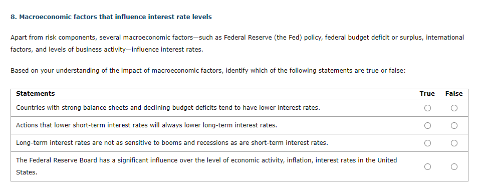 Solved 8. Macroeconomic factors that influence interest rate | Chegg.com