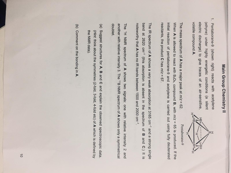 Solved Main Group Chemistry II 1. Pentaborane-9 (shown | Chegg.com