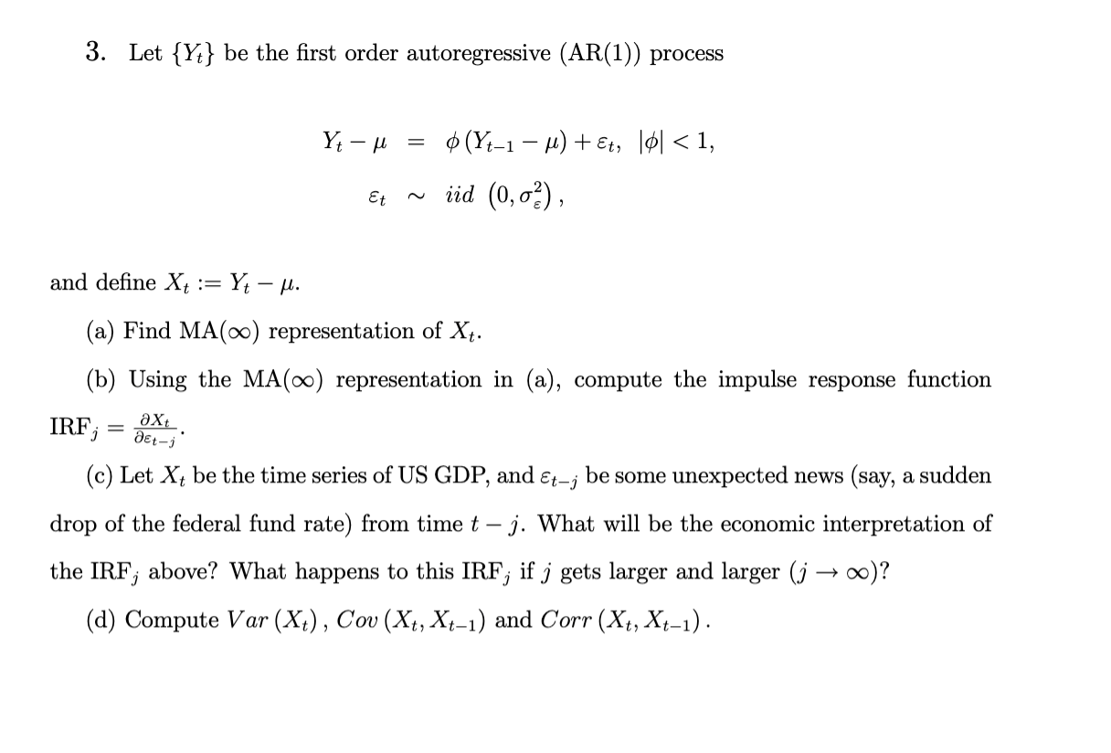 3. Let {Yt} be the first order autoregressive (AR(1)) | Chegg.com