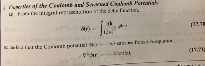 Solved 3. Properties of the Coulomb and Screened Coulomb | Chegg.com