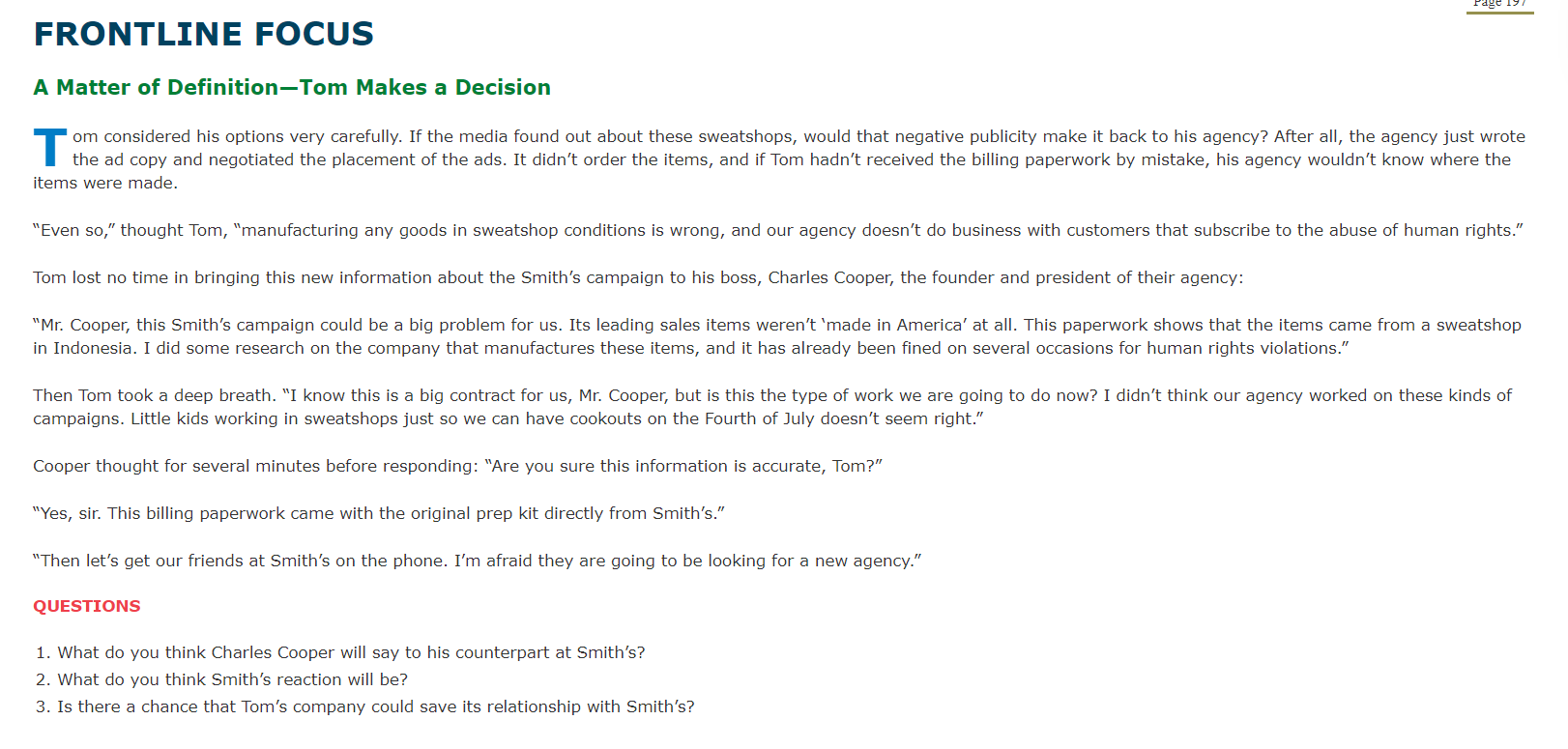 Solved Page 19) FRONTLINE FOCUS A Matter of Definition-Tom | Chegg.com