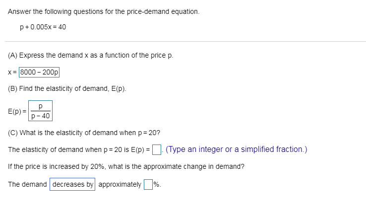 Solved Answer the following questions for the price-demand | Chegg.com