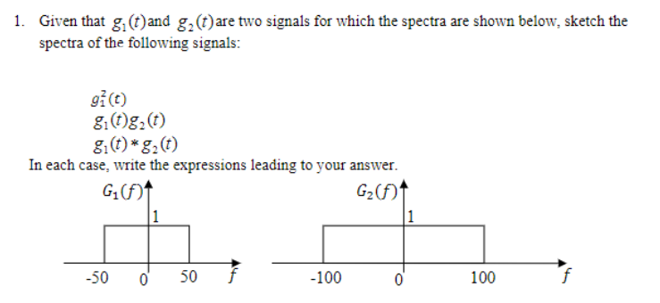 Solved 1. Given that g1(t) and g2(t) are two signals for | Chegg.com