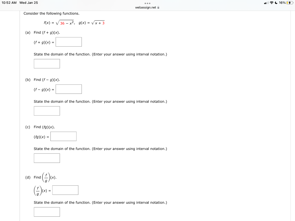 Consider The Following Functions F X 36−x2 G X X 3