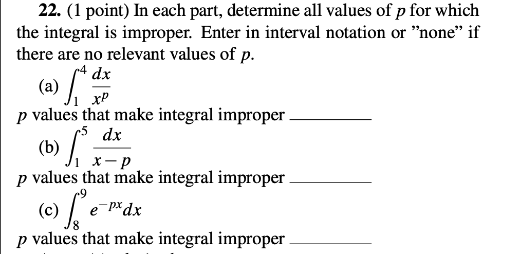 Solved 22. (1 point) In each part, determine all values of p | Chegg.com