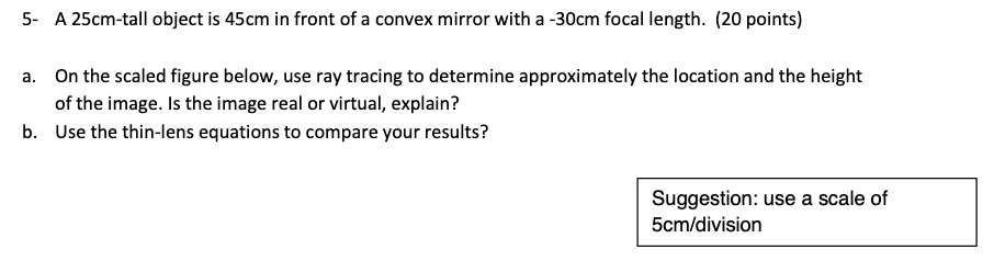 Solved 5- A 25cm-tall object is 45cm in front of a convex | Chegg.com