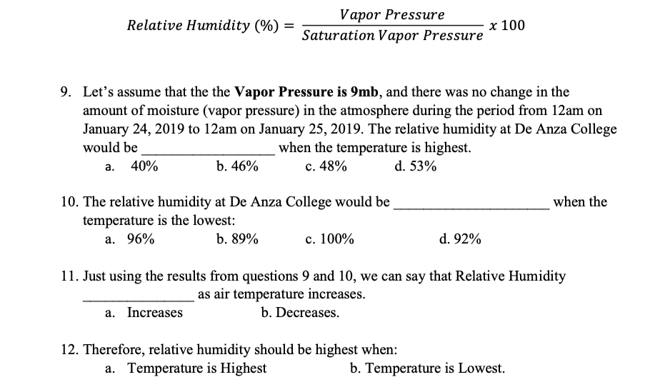 Solved Relative Humidity (%)= Saturation Vapor Pressure | Chegg.com