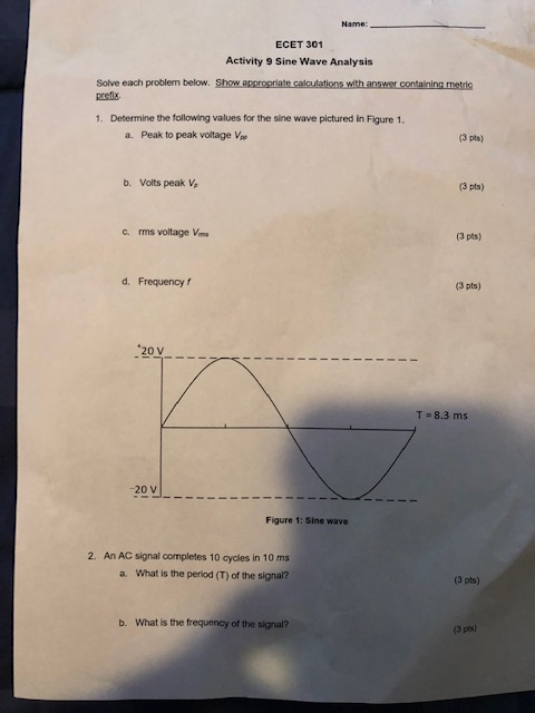 Solved Name: ECET 301 Activity 9 Sine Wave Analysis Solve | Chegg.com