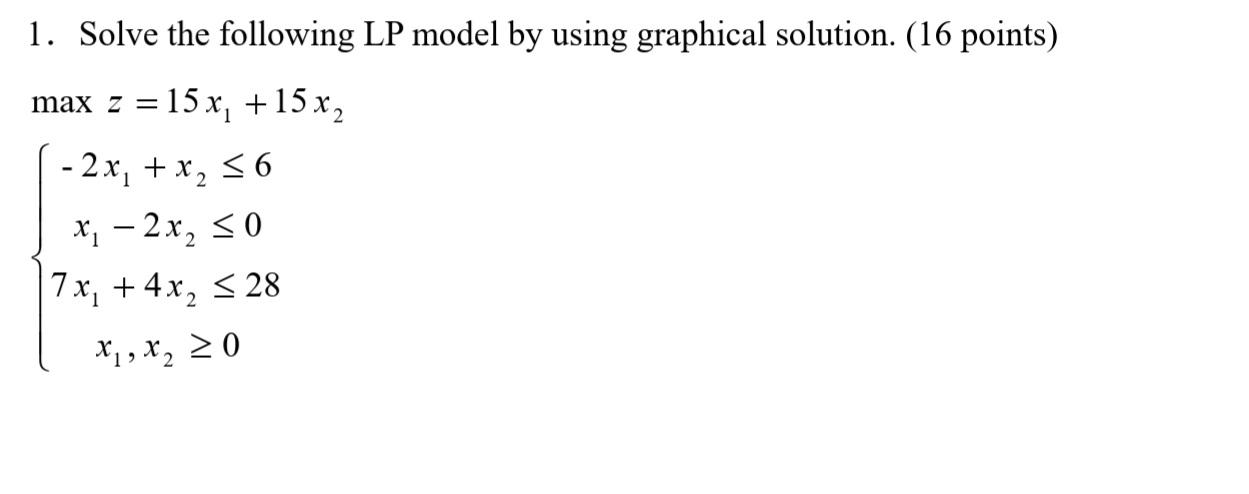 Solved 1. Solve the following LP model by using graphical | Chegg.com