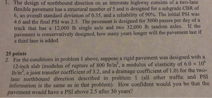 Solved 1. The design of northbound direction on an | Chegg.com