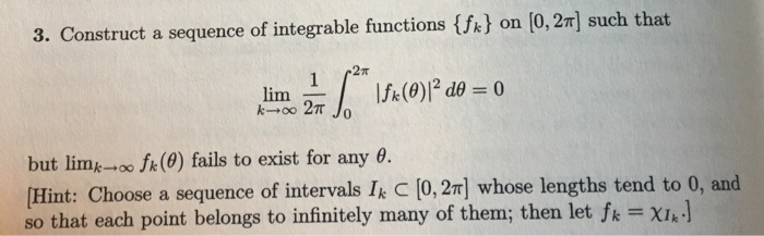Solved Construct a sequence of integral functions {f_k} on | Chegg.com