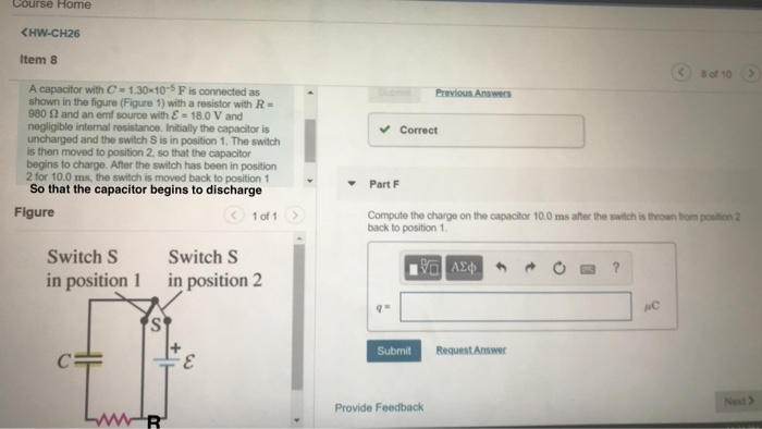 Solved Course Home CHW-CH26 Item 8 8 of 10 A capacitor with | Chegg.com