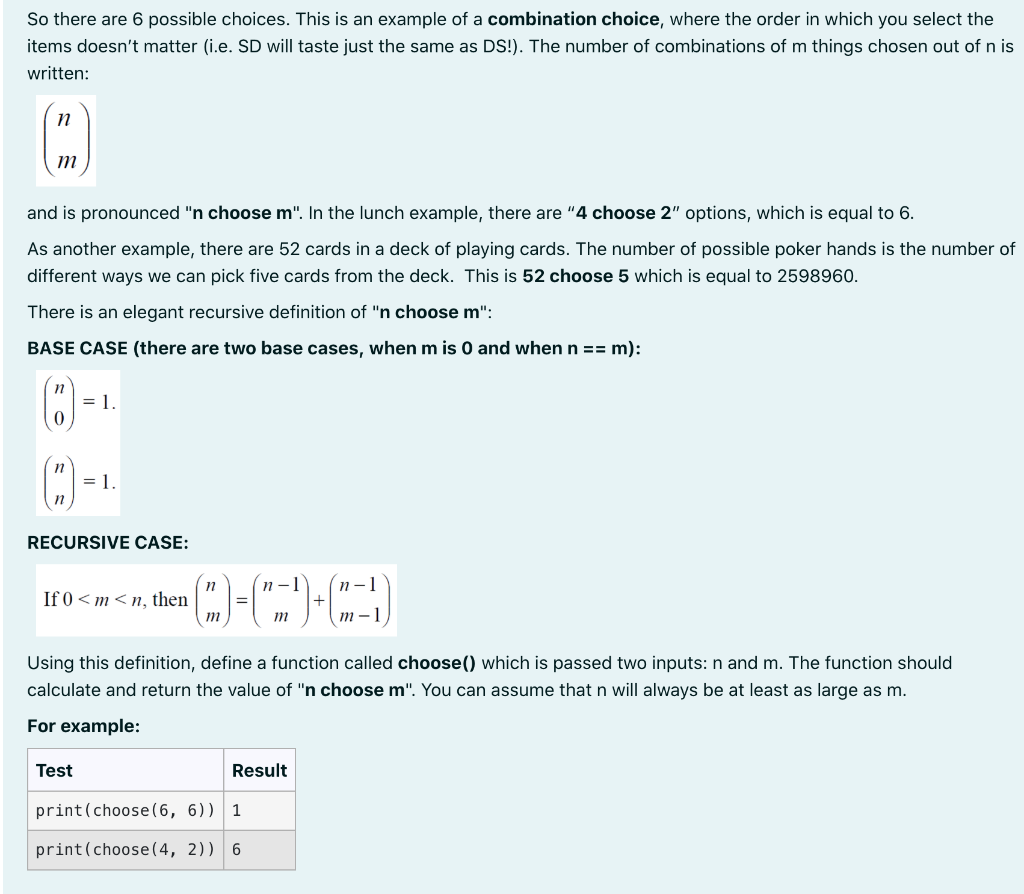 Solved So there are 6 possible choices. This is an example | Chegg.com