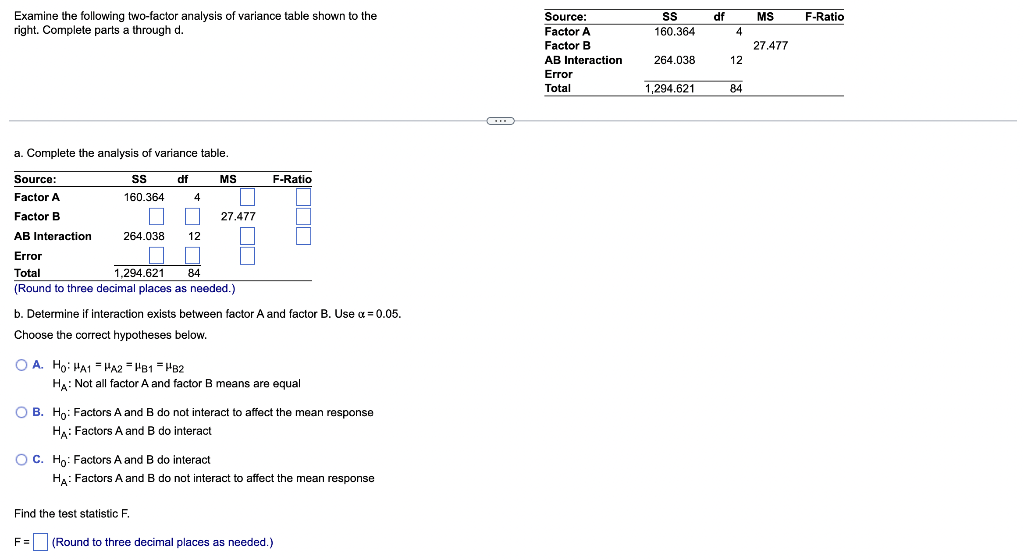 Solved Examine the following two-factor analysis of variance | Chegg.com