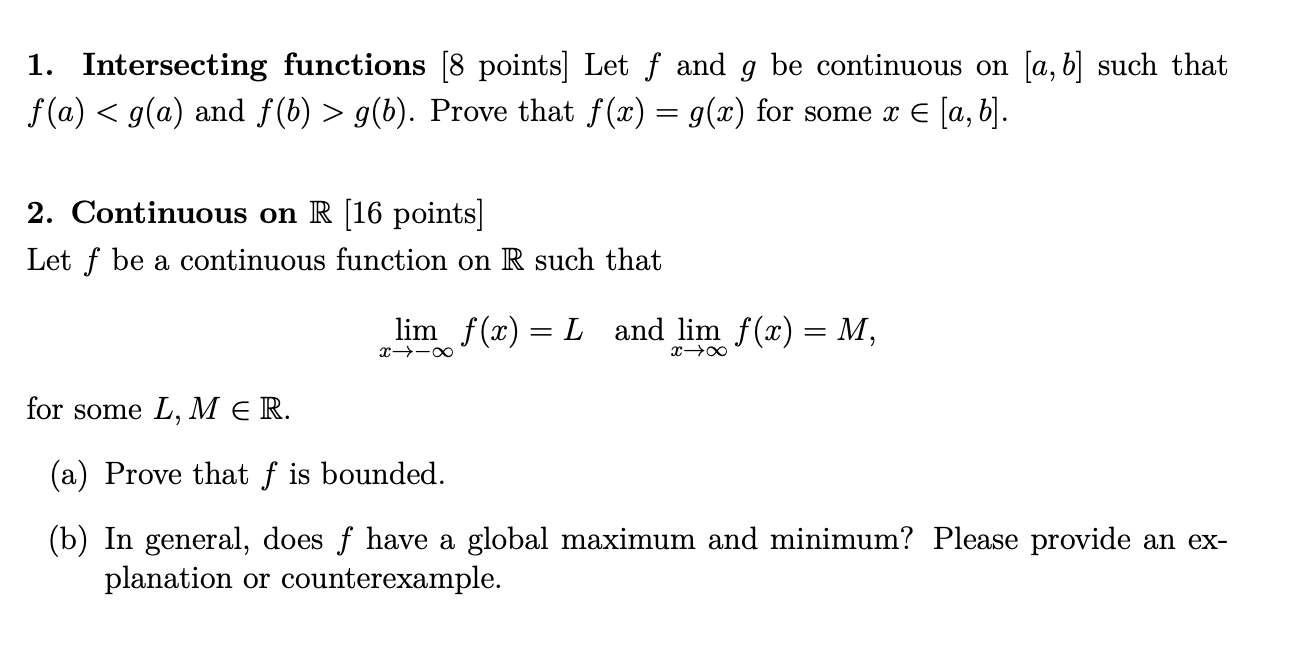 Solved 1. Intersecting functions [ 8 points] Let f and g be | Chegg.com