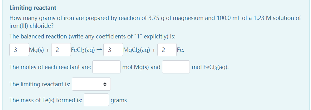 Solved Limiting reactant How many grams of iron are prepared | Chegg.com