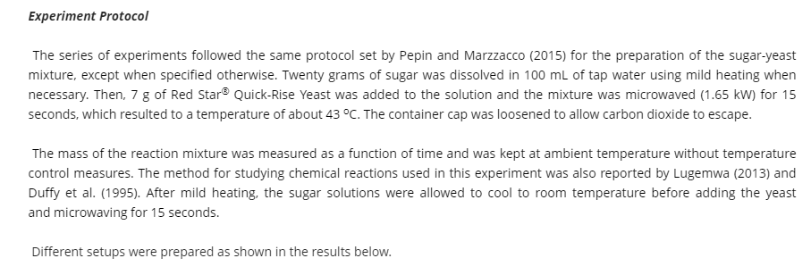 Solved Experiment Protocol The series of experiments | Chegg.com