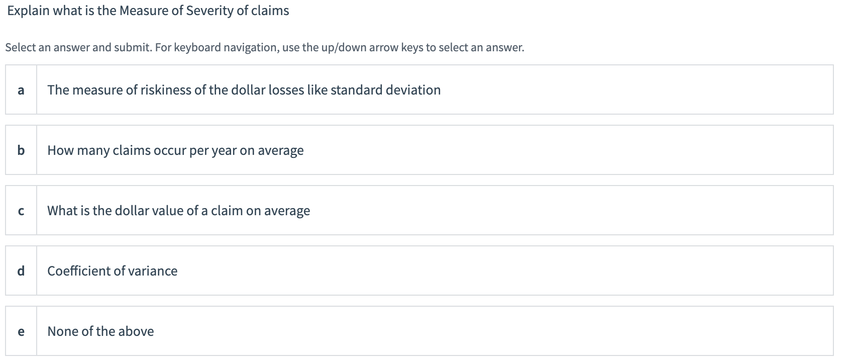 Explain what is the Measure of Severity of claims | Chegg.com