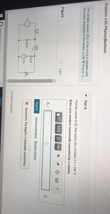 Solved Problem 4.83 PSpice Multisim The variable resistor | Chegg.com