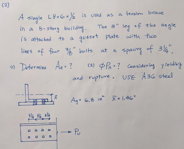 Solved (2) а ) A single L8x6x1/2 is used as a tension brace | Chegg.com