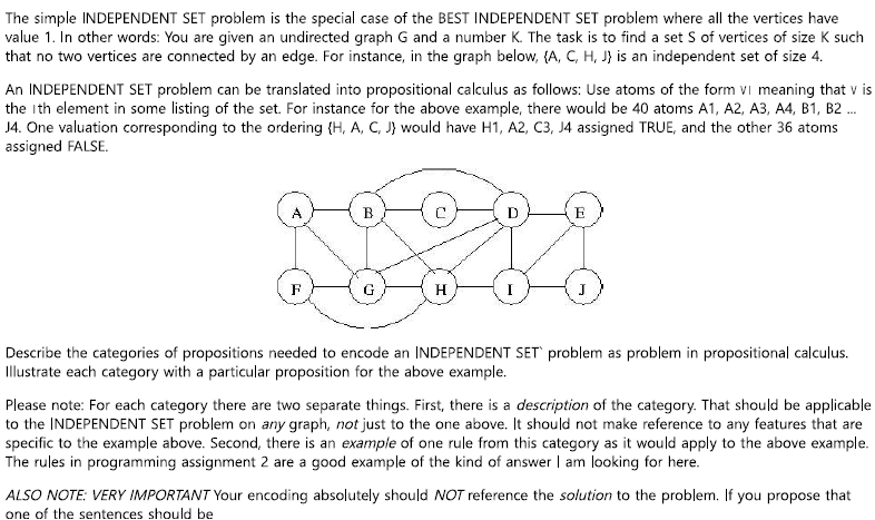 Solved The simple INDEPENDENT SET problem is the special | Chegg.com