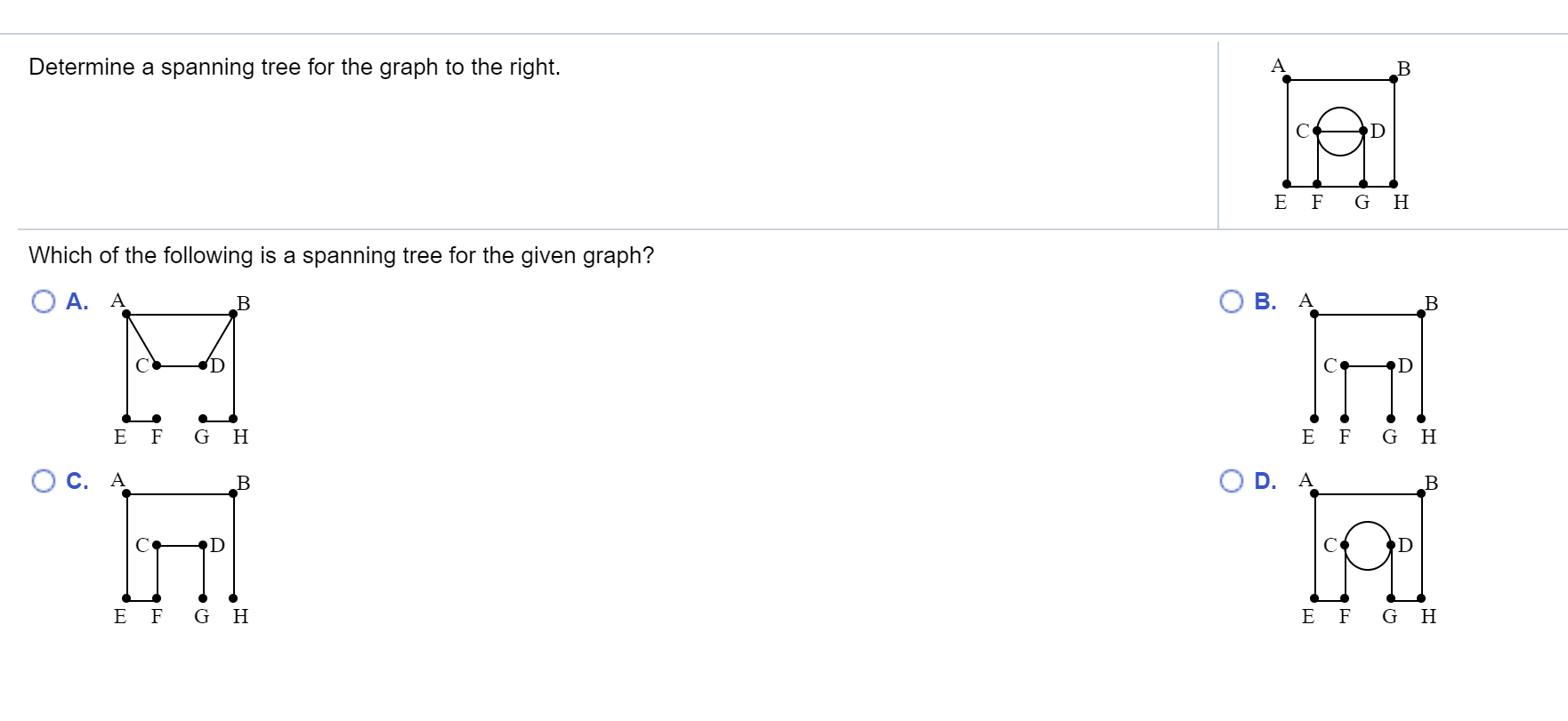 Solved Determine a spanning tree for the graph to the right | Chegg.com