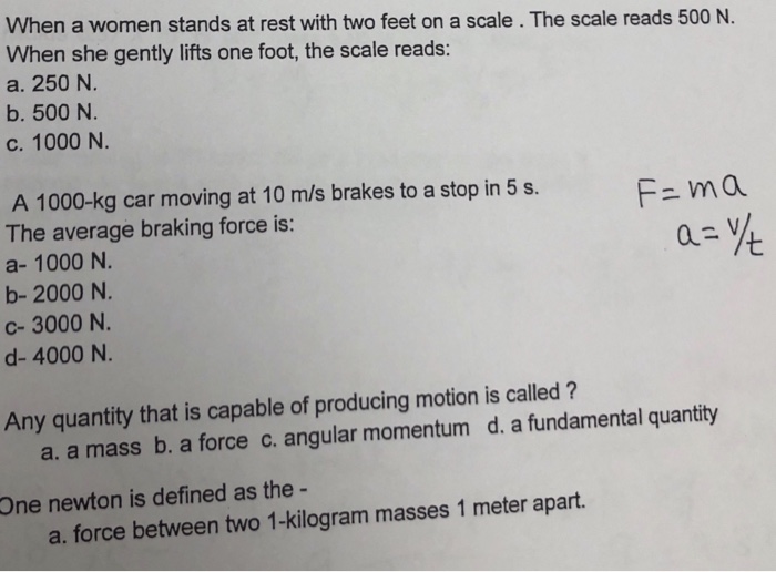 Solved When a women stands at rest with two feet on a scale. | Chegg.com