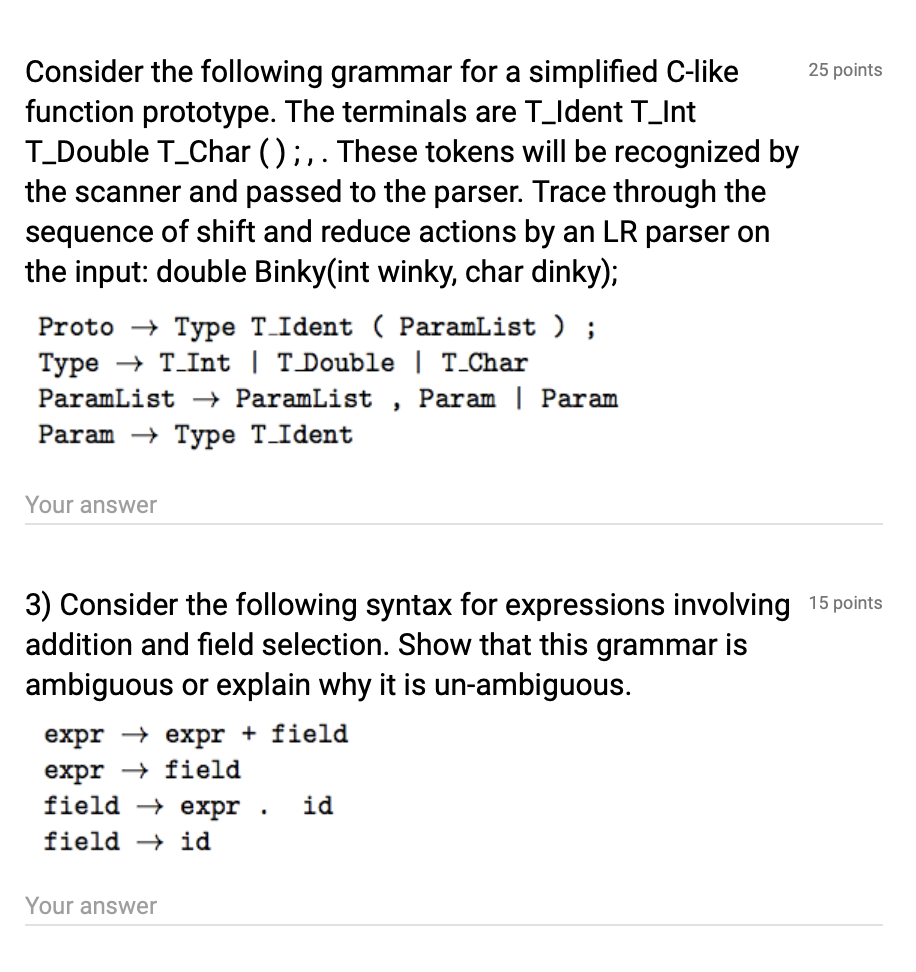 Consider the following grammar for a simplified | Chegg.com
