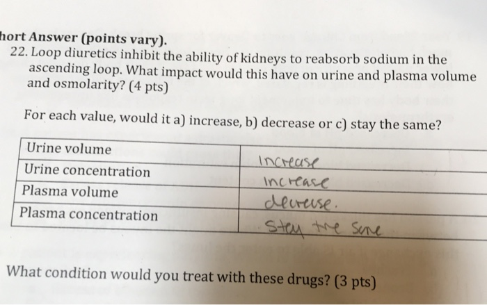 Solved hort Answer (points vary). 22. Loop diuretics inhibit | Chegg.com