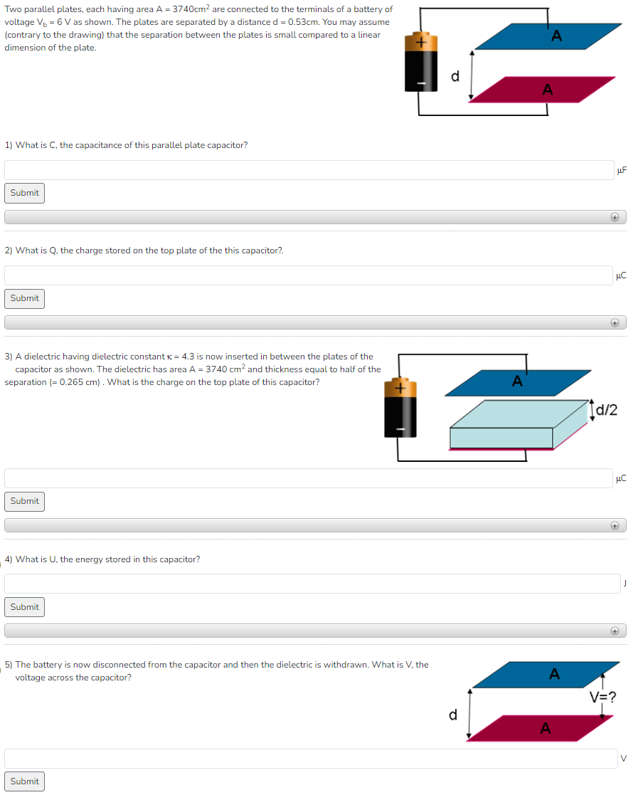 Solved Two parallel plates, each having area A=3740 cm2 are | Chegg.com