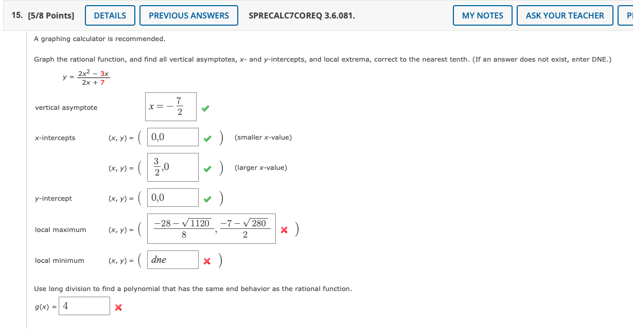 Solved 7. [-/1 Points) DETAILS SPRECALC7COREQ 3.7.037. MY | Chegg.com