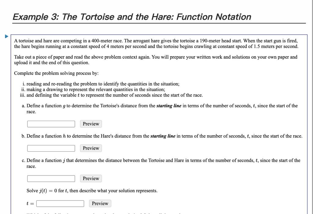 Example 3: The Tortoise and the Hare: Function | Chegg.com