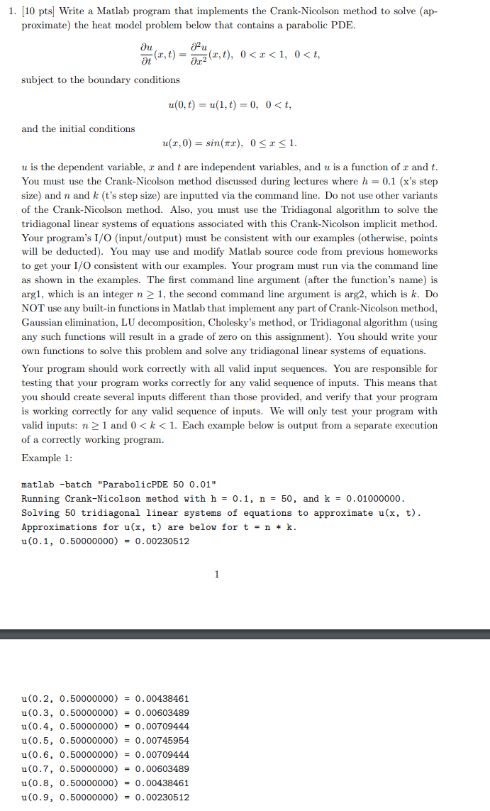 Solved 1. [10 pts) Write a Matlab program that implements | Chegg.com