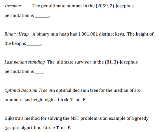 Solved Josephus The penultimate number in the (2059, | Chegg.com