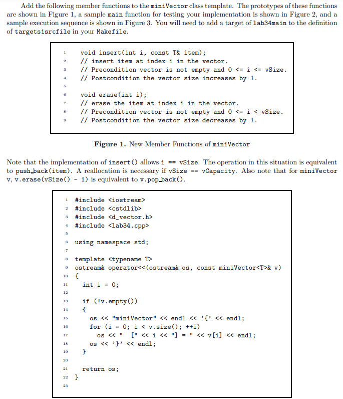 Solved Add the following member functions to the miniVector | Chegg.com
