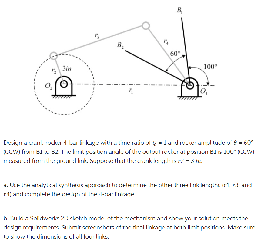 Solved Design a crank-rocker 4-bar linkage with a time ratio | Chegg.com