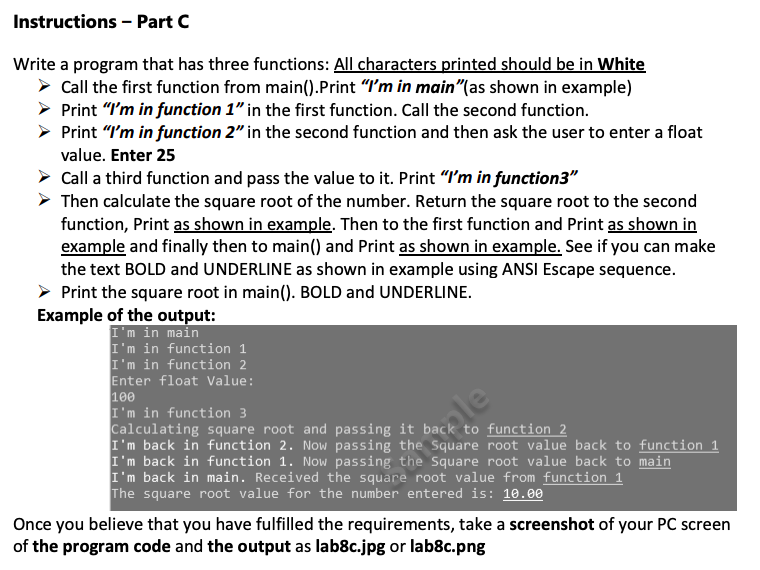 Solved Instructions - Part C Write a program that has three | Chegg.com