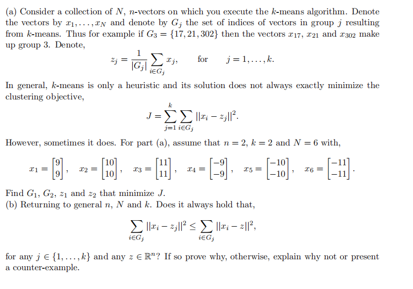 Solved (a) Consider a collection of N,n-vectors on which you | Chegg.com