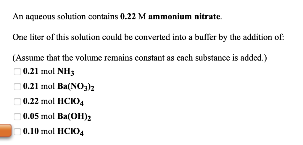 Solved An aqueous solution contains 0.22 M ammonium nitrate. | Chegg.com