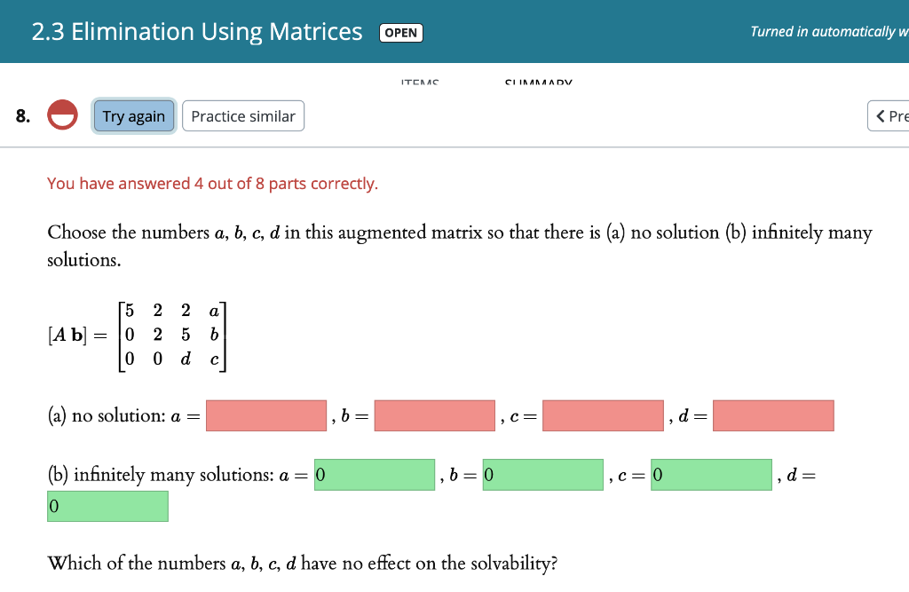 Solved 2.3 Elimination Using Matrices OPEN Turned in | Chegg.com